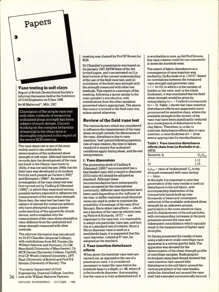 1988 - Vane Testing in Soft Soils | PDF