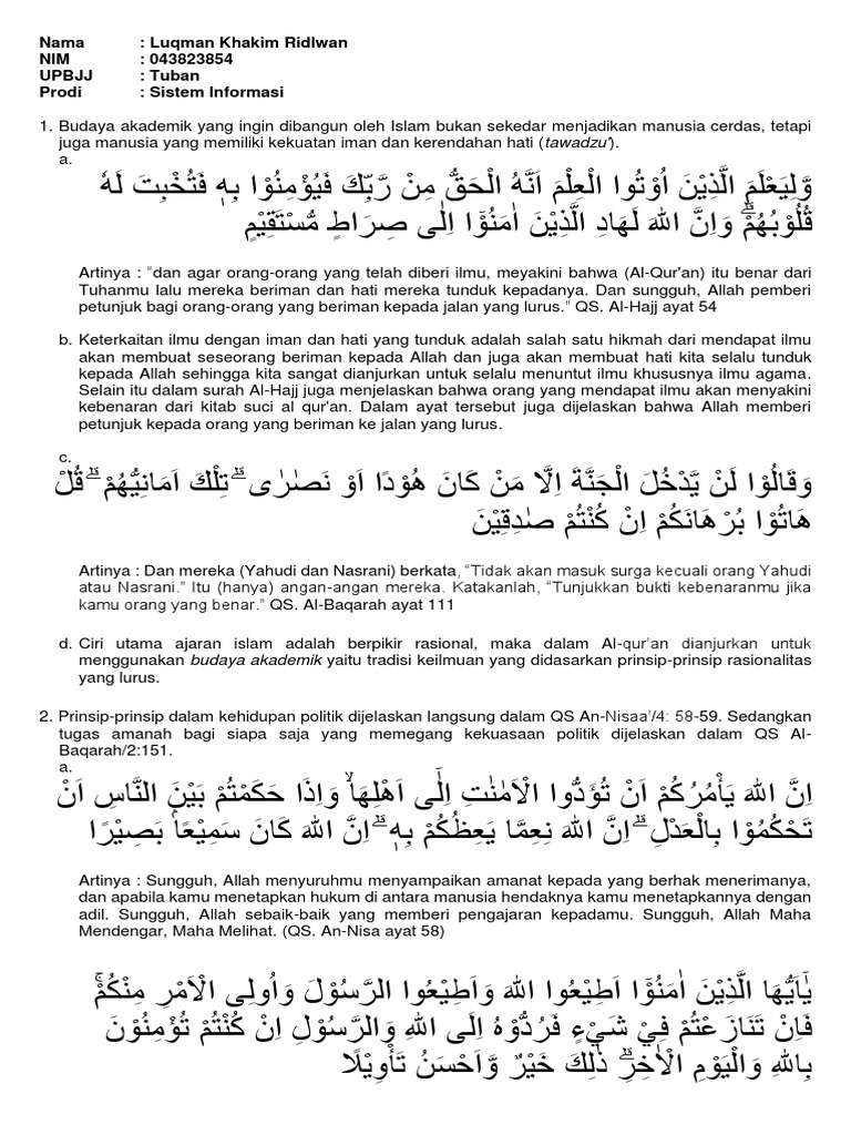 Tugas 3 - PAI - Luqman Khakim Ridlwan - 043823854 | PDF