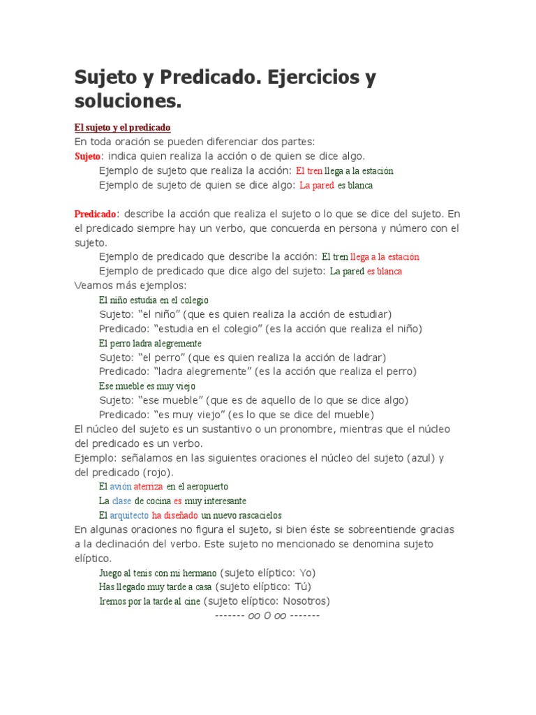 Sujeto y Predicado | PDF | Predicado (Gramática) | Asunto (gramática)