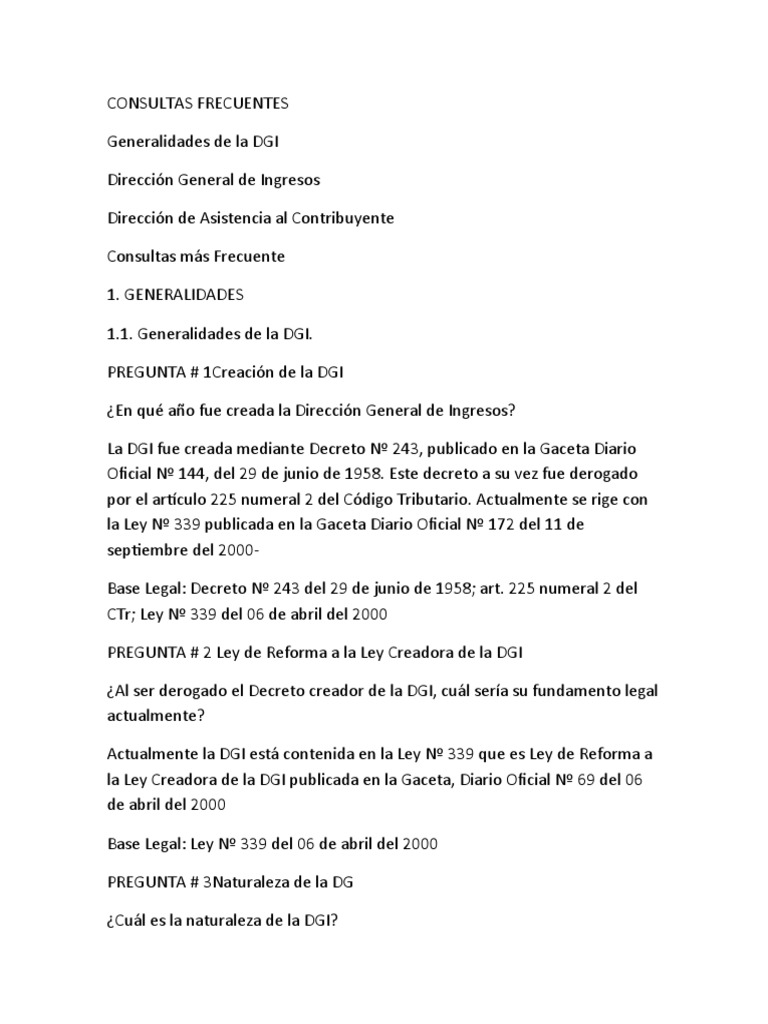 Consultas Frecuentes sobre la DGI | PDF