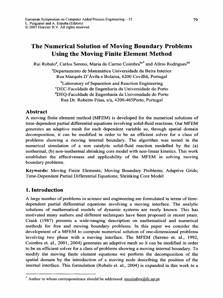 The Numerical Solution of Moving Boundary Problems Using The Moving Finite Element Method | PDF ...