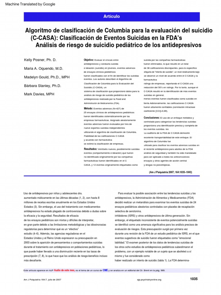 Columbia Classification Algorithm of Suicide 2007 (Traducido.) | PDF ...