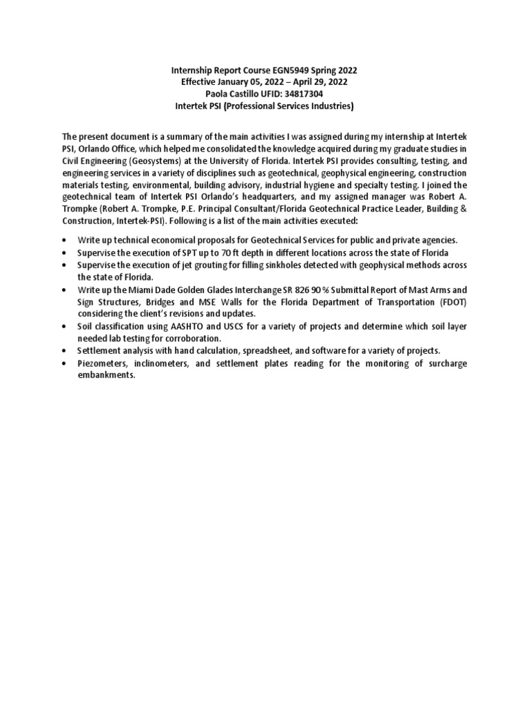 Internship Report Course EGN5949 Spring 2022 | PDF | Technology & Engineering