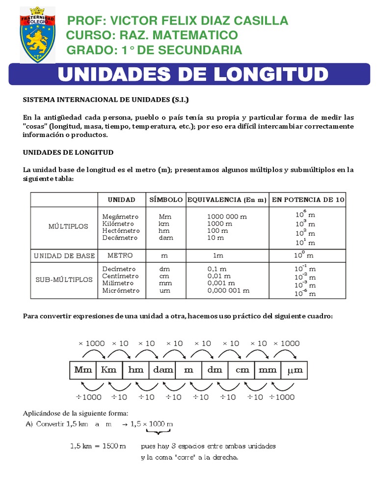 Unidades-de-Longitud 1 SEC | PDF | Distancia | Sistema Internacional de ...