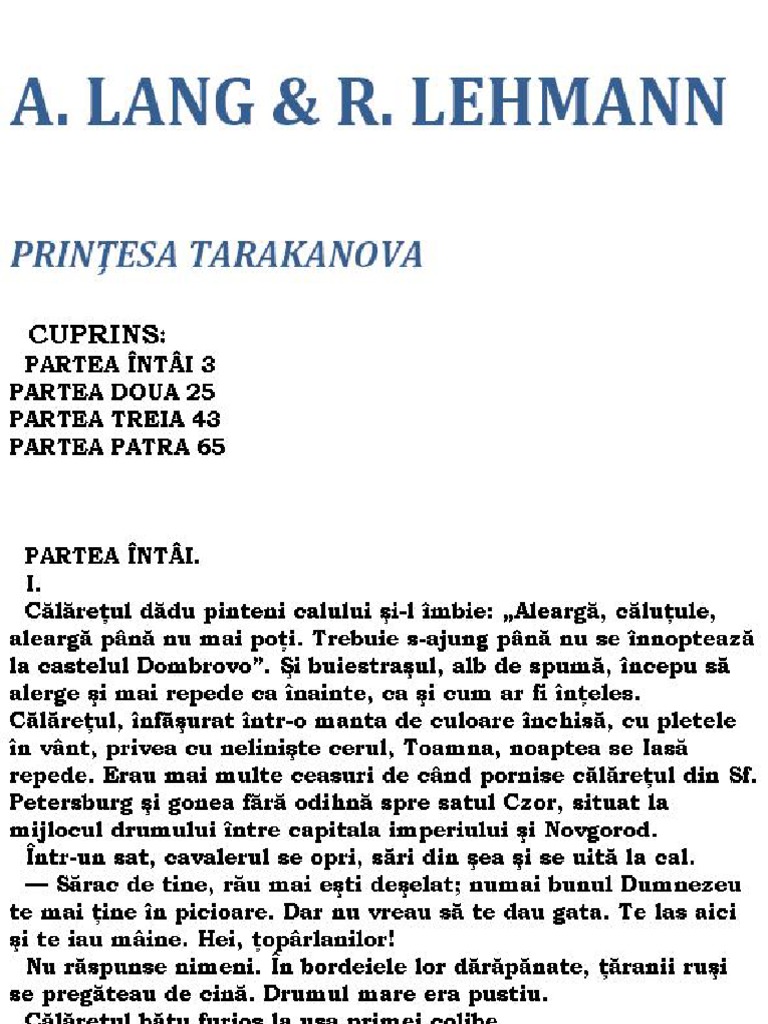 A. Lang R. Lehmann - Printesa Tarakanova | PDF