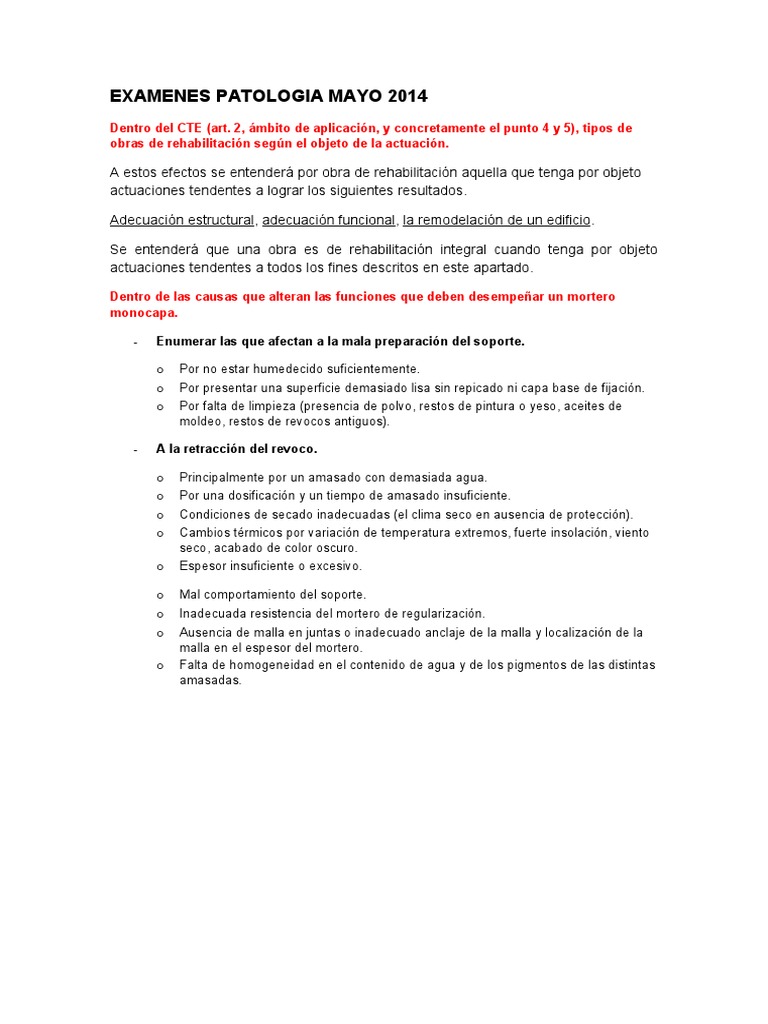 Respuestas de Examenes Patología en Edificación | PDF