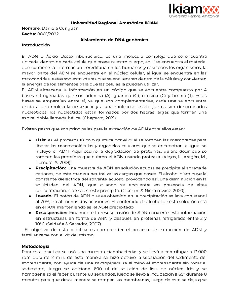 Aislamiento de DNA Genómico | PDF | Adn | Biología Molecular