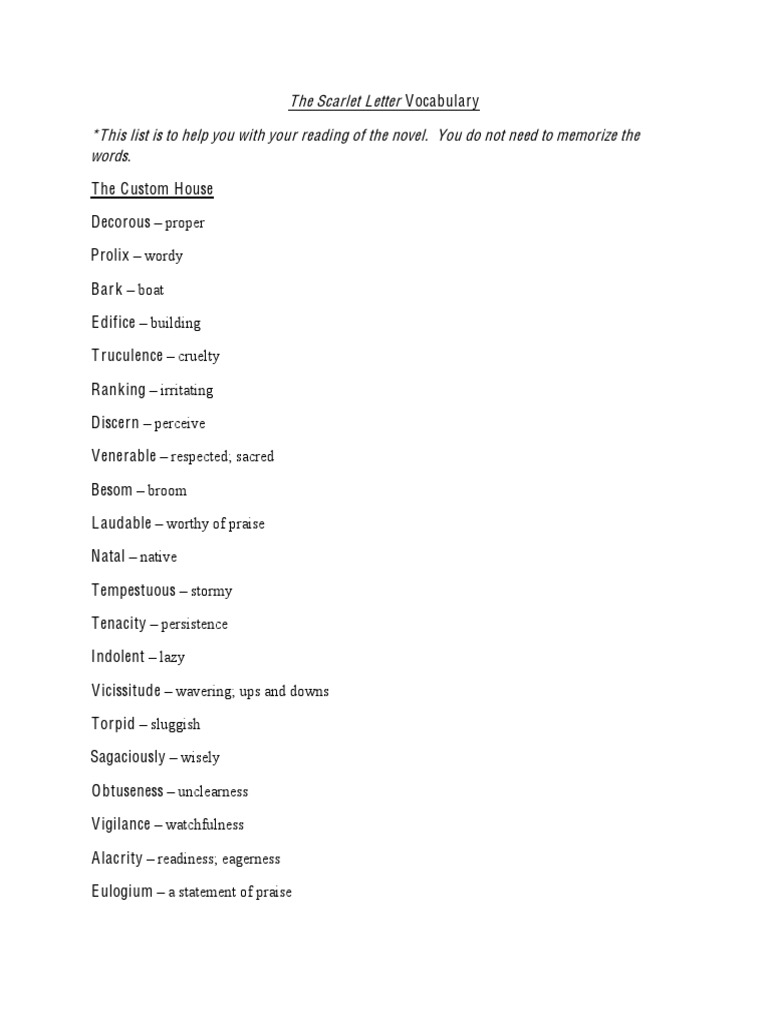 The Scarlet Letter Vocabulary | PDF