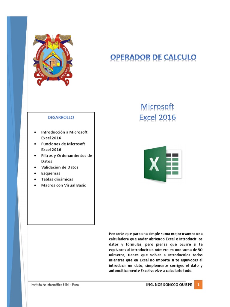 Manual de Microsoft Excel 2016 | PDF | Microsoft Excel | Hoja de cálculo