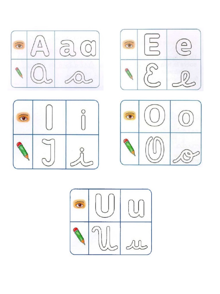 Vocales A-E-I-O-U (Imprenta y Manuscrita) | PDF