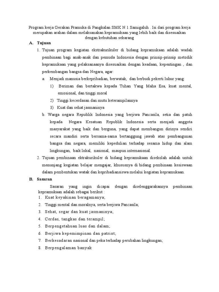 Program Kerja Gerakan Pramuka Di Pangkalan SMK N 1 Samigaluh | PDF ... Program Kerja Gerakan Pramuka Di Pangkalan SMK N 1 Samigaluh | PDF ...