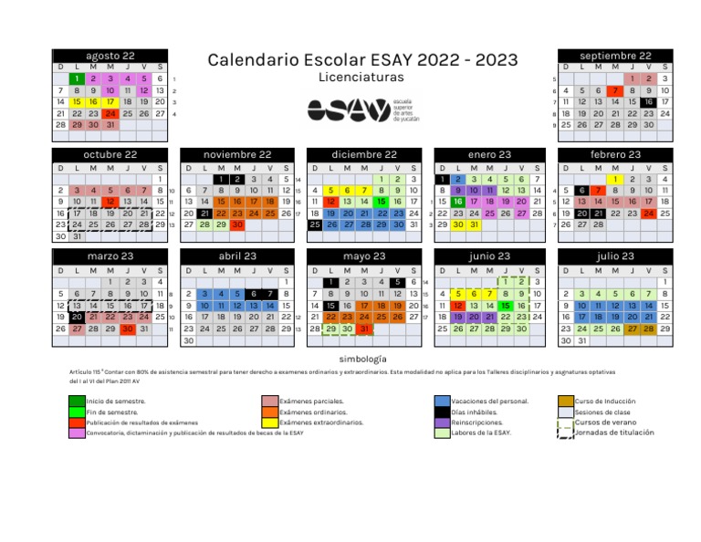 Calendario Escolar ESAY 2022-2023 | PDF