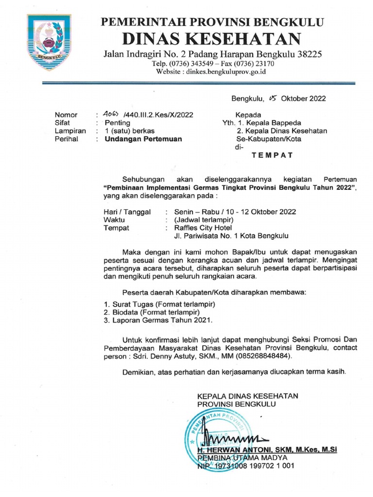 Undangan Pertemuan Pembinaan Implementasi Germas | PDF