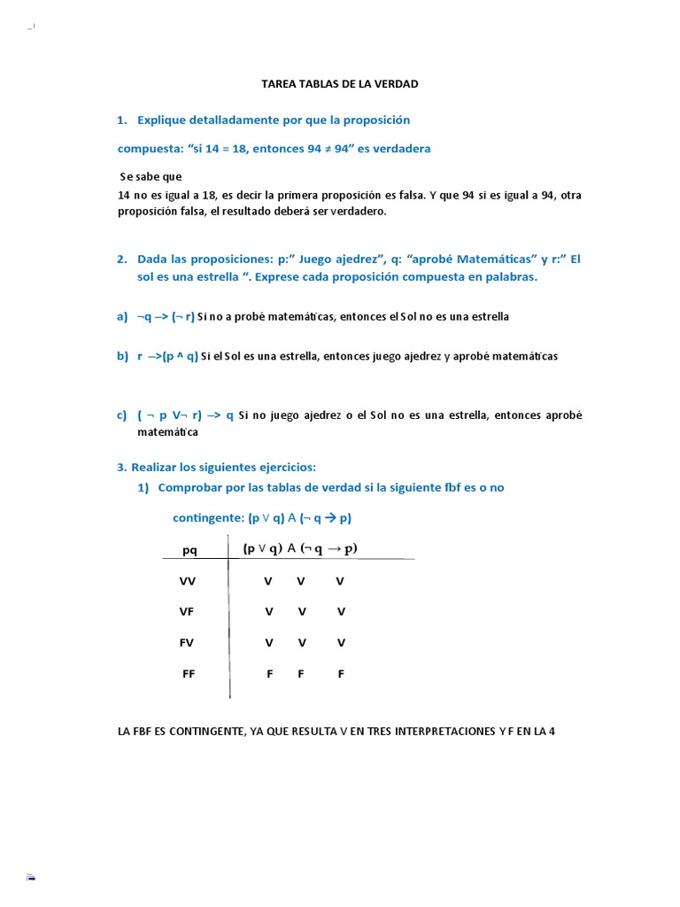 Tablas de La Verdad | PDF | Proposición | Gramática