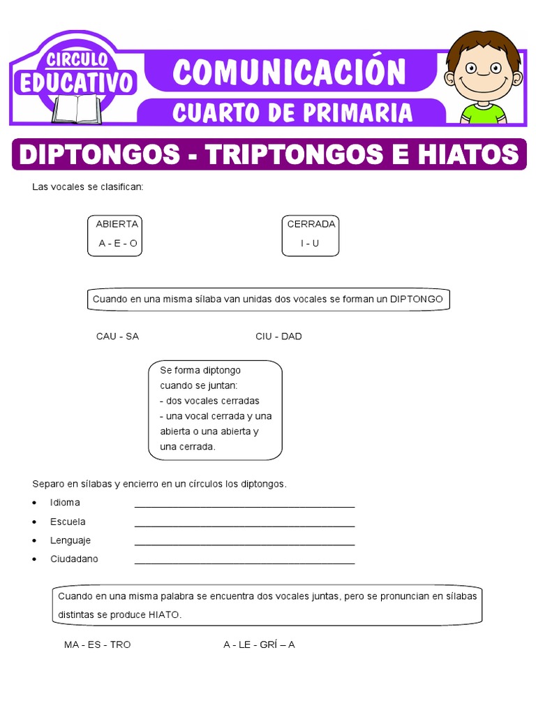 Diptongo Hiato y Triptongo para Cuarto de Primaria | PDF | Lingüística ...
