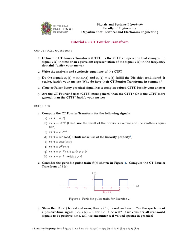 Tutorial 6 - CT Fourier Transform (Exercises) | PDF | Fourier Series | Fourier Transform