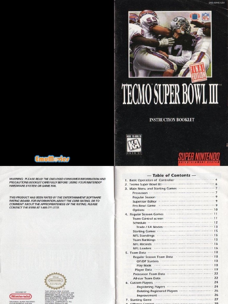 Tecmo Super Bowl III - Final Edition - 1995 - Tecmo, Ltd. | PDF