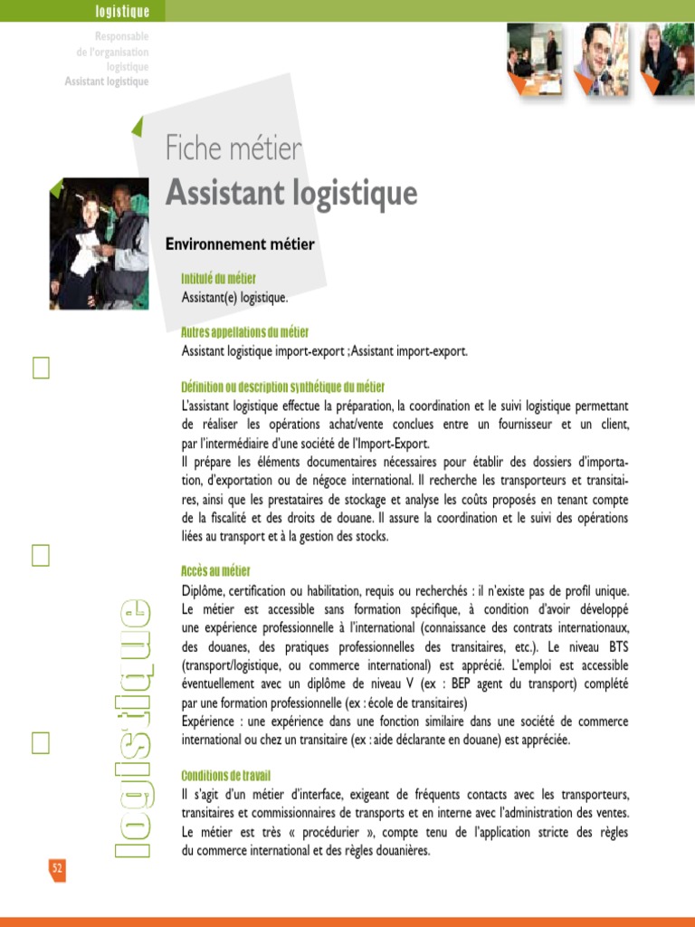 Fiche Métier : Assistant Logistique | PDF | Transport | Logistique
