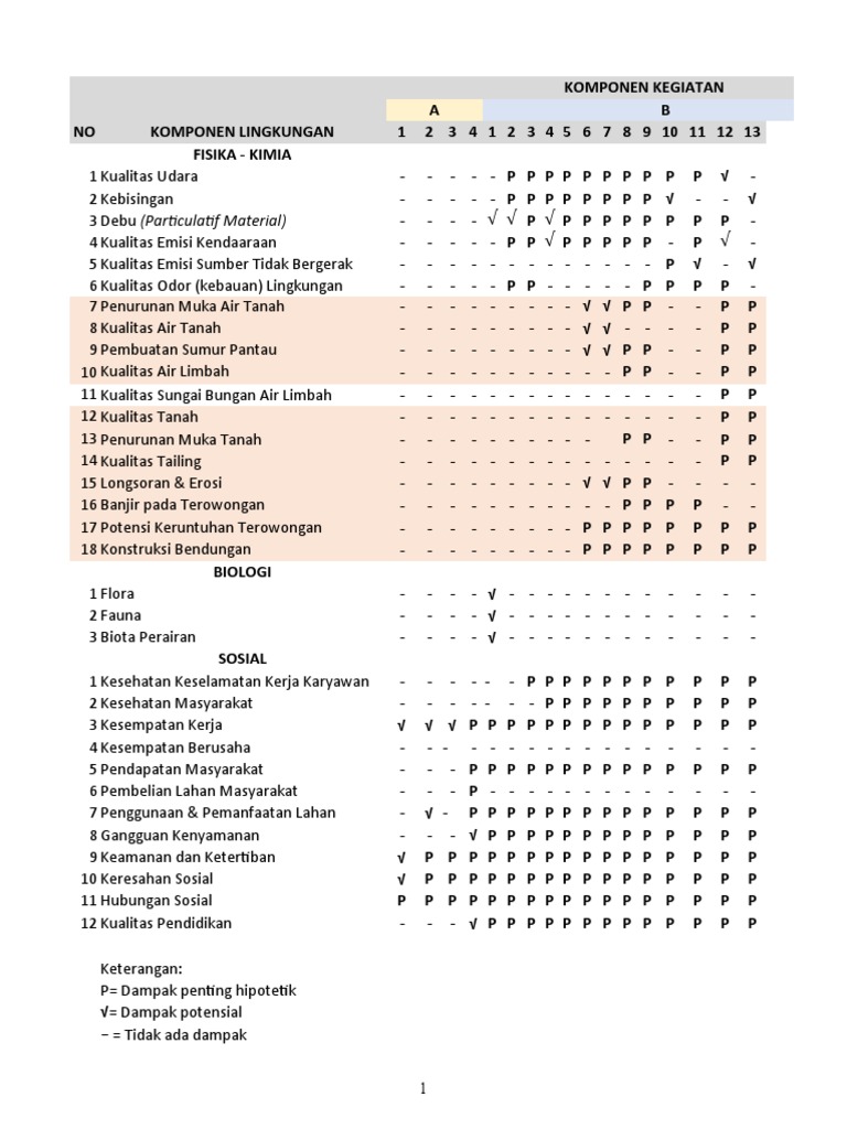 Matriks Dampak - Tugas 1 Amdal | PDF