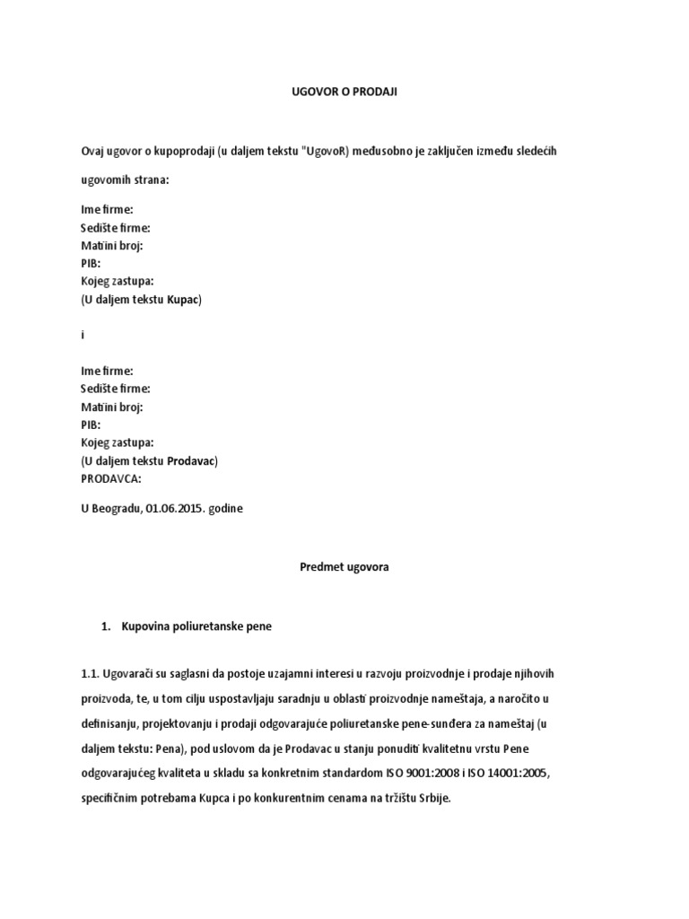 Ugovor o Prodaji | PDF