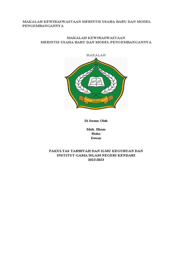 Makalah Kewiraswastaan Merintis Usaha Baru Dan Model Pengembangannya | PDF