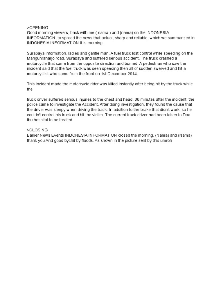 Script Berita Singkat Bahasa Inggris | PDF