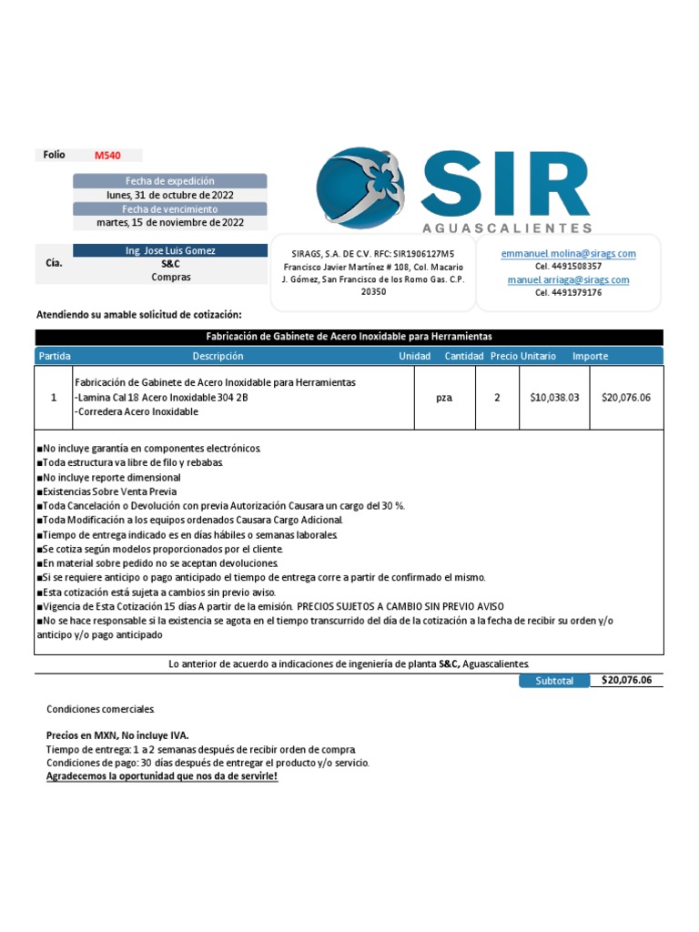 M540 Fabricación de Gabinete de Acero Inoxidable para Herramientas | PDF | Tecnología