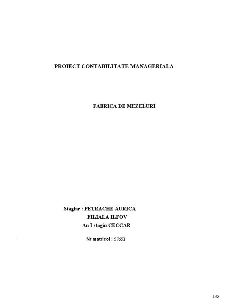 Proiect Contabilitate Manageriala | PDF
