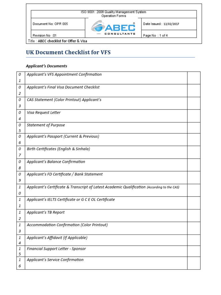 UK - VFS Checklist | PDF | Document | Government And Personhood