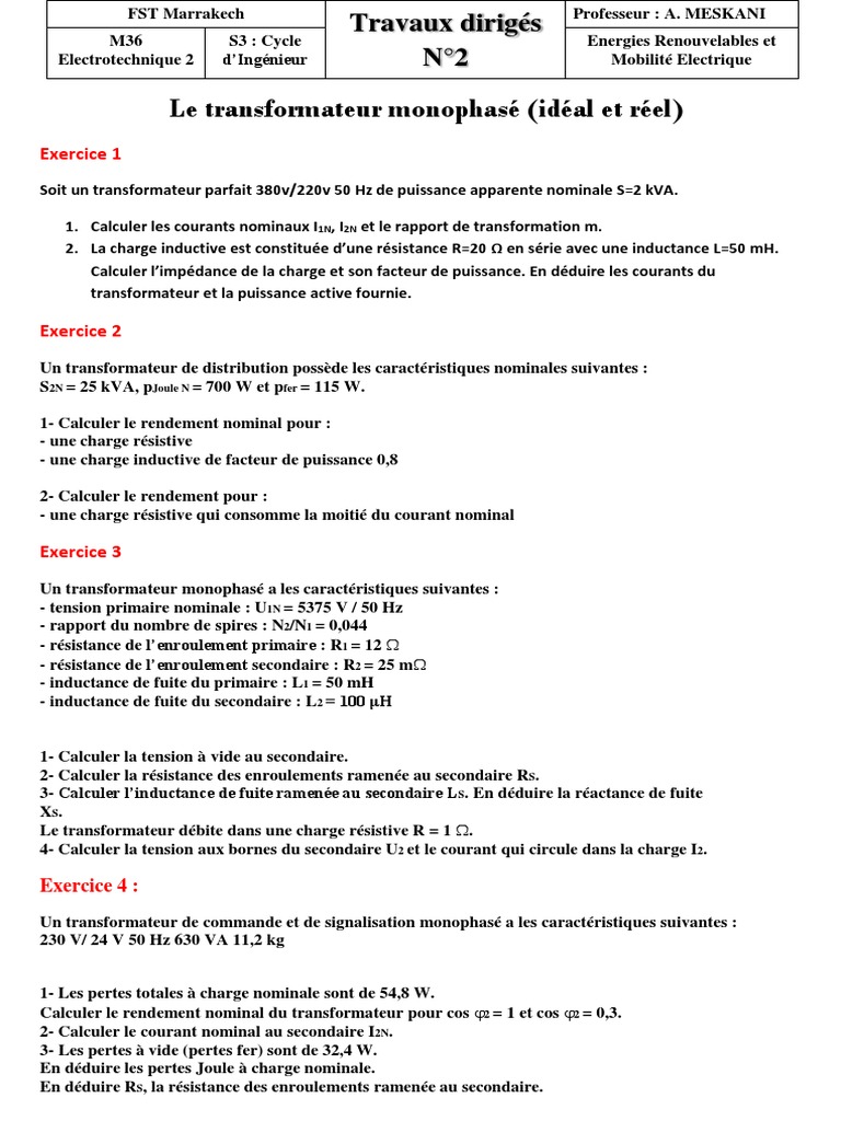 TD Transformateur Monophase | PDF