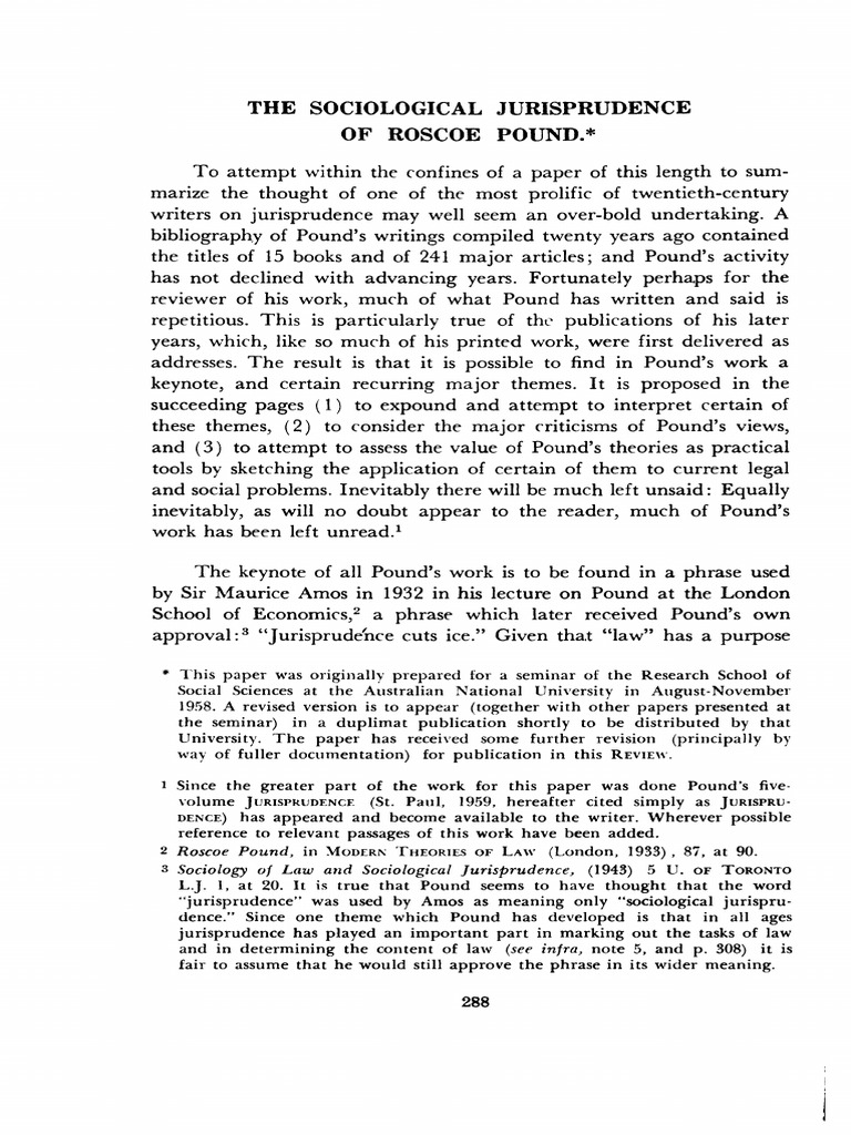 The Pragmatic Sociological Jurisprudence of Roscoe Pound: Analyzing ...