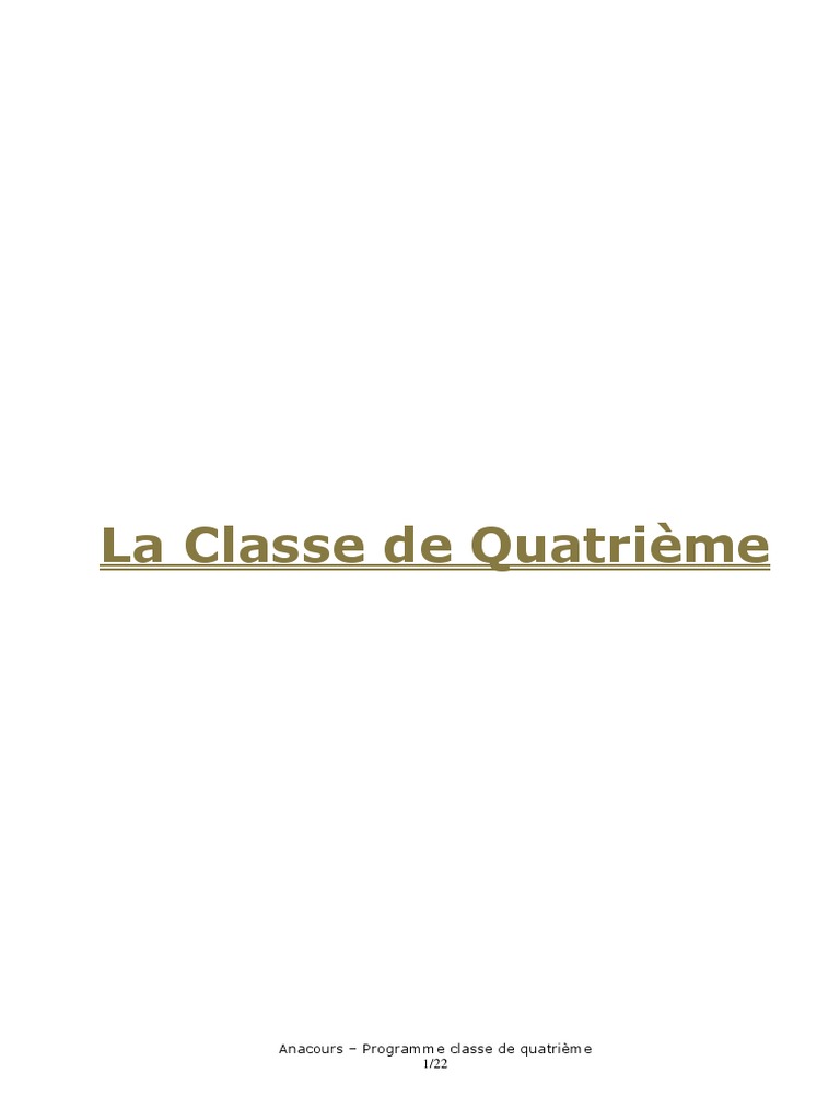 Programme de la classe de 4ème collège | PDF