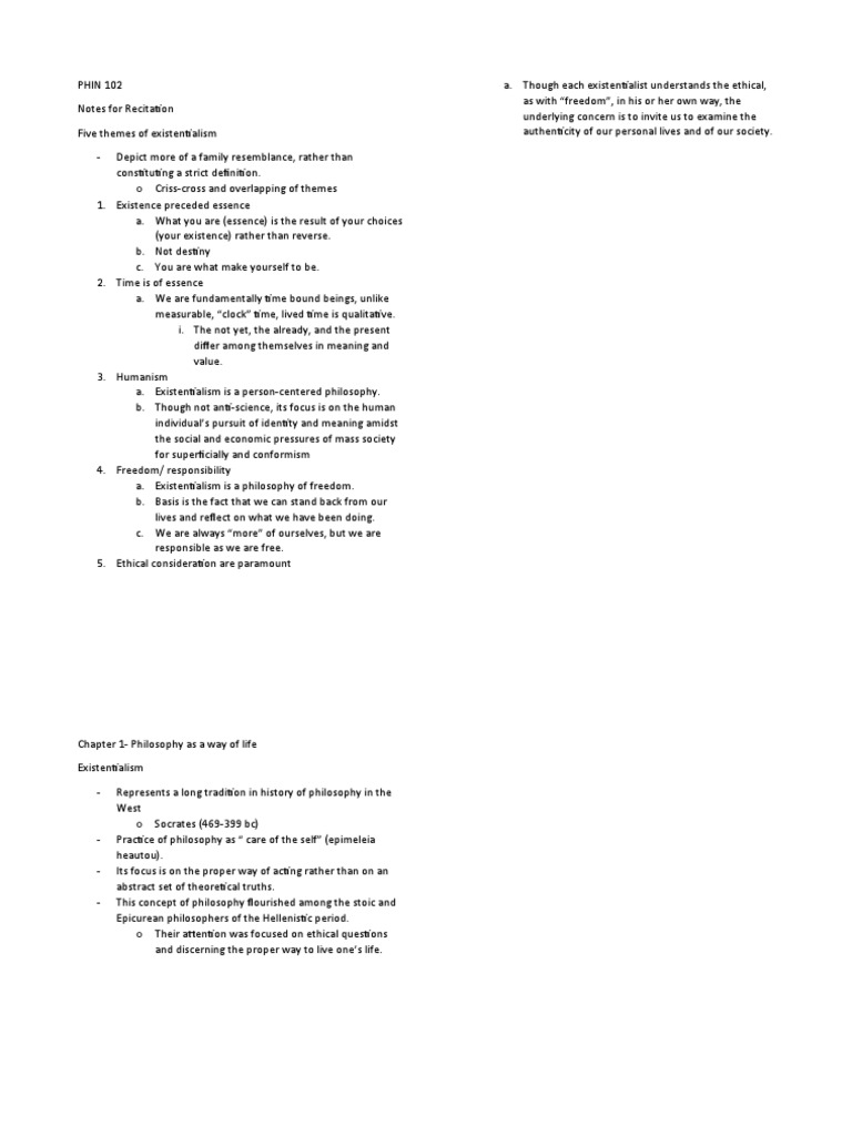 Key Themes in Existentialism | PDF