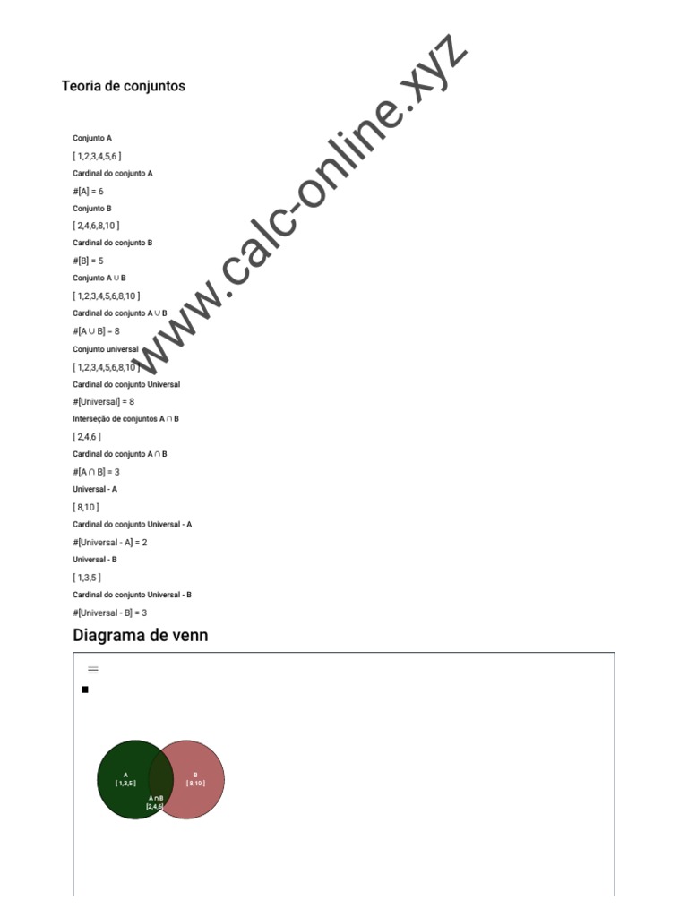 Teoria de Conjuntos - Calculadora Online | PDF