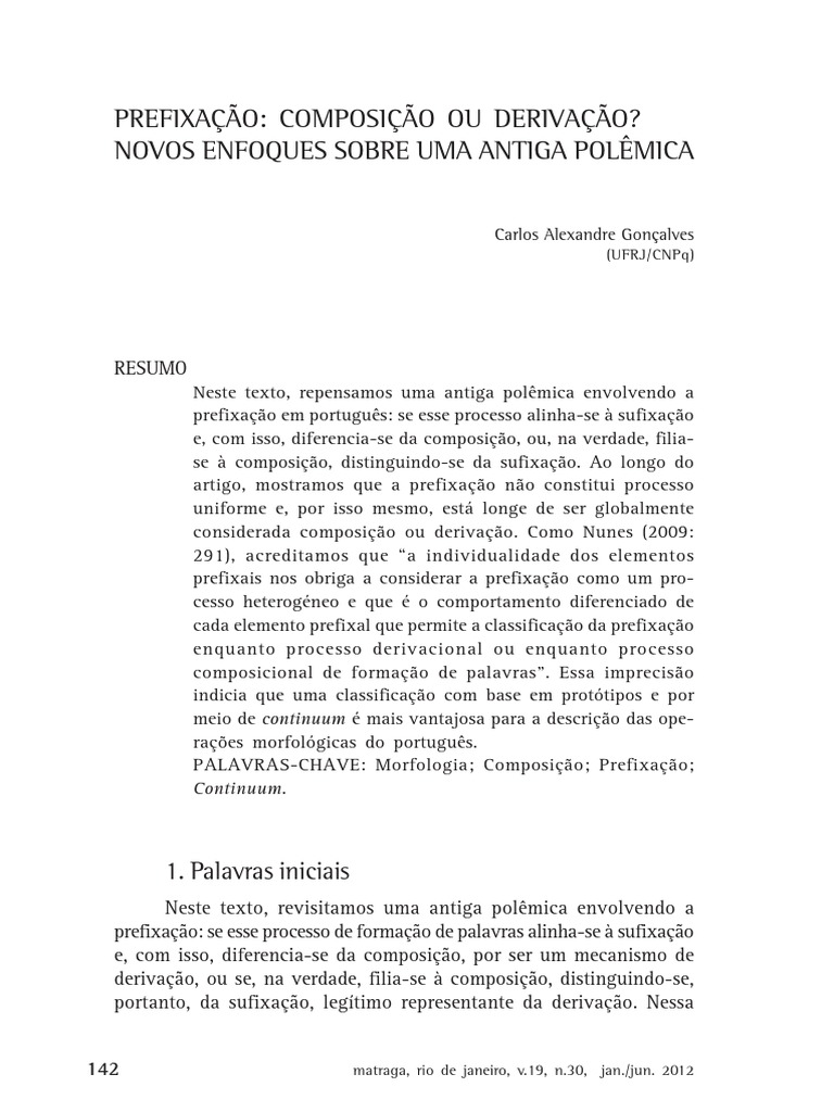 Texto 10 - Prefixação - Composição Ou Derivação, Novos Enfoques Sobre ...