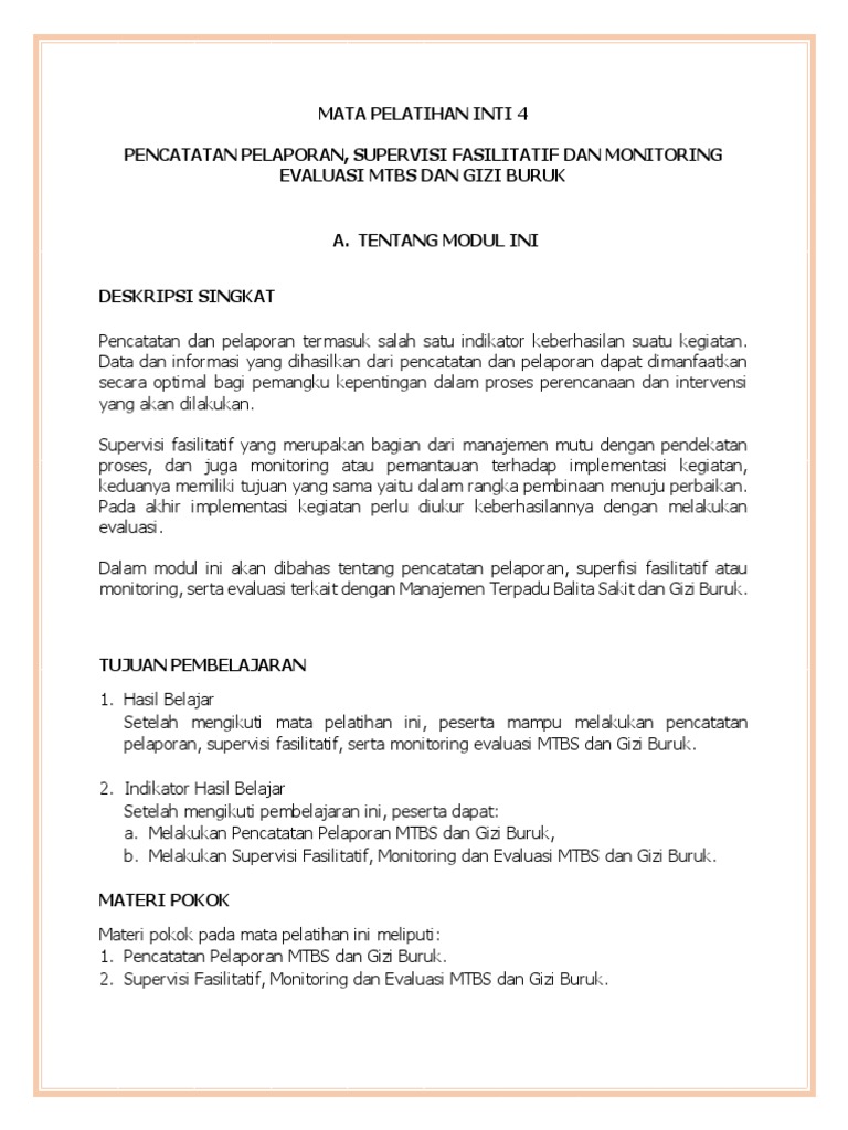 Modul - Pencatatan Pelaporan, Supervisi Dan Monev MTBS Dan Gizi Buruk | PDF