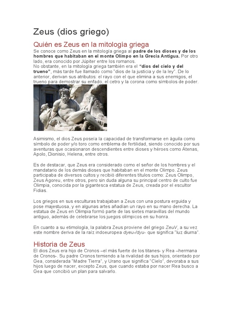 Zeus: Dios del cielo y su historia | PDF | Zeus | Dioses griegos