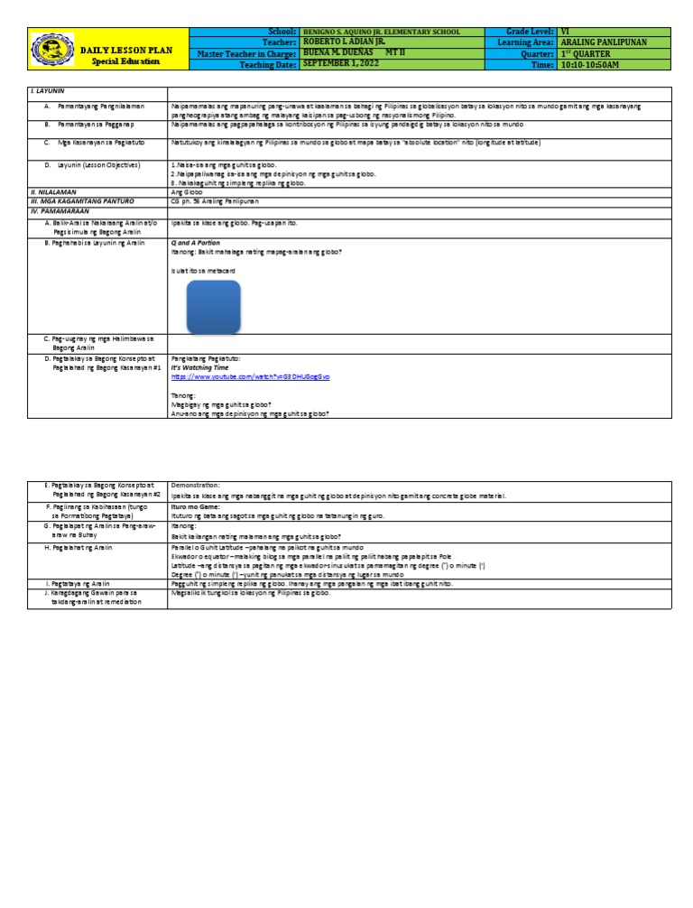 DLP - Araling Panlipunan 6 - Q1 - W1 - D3 | PDF