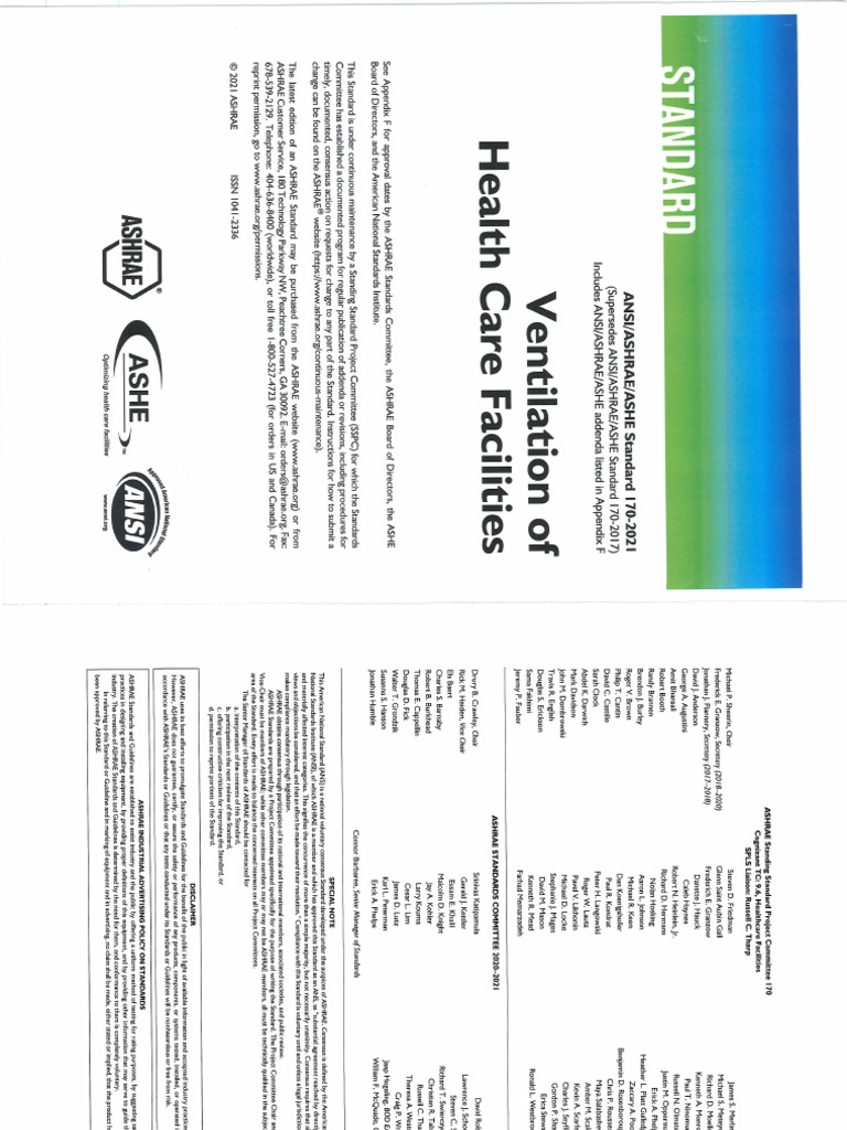 ASHRAE Standard 170-2021 | PDF