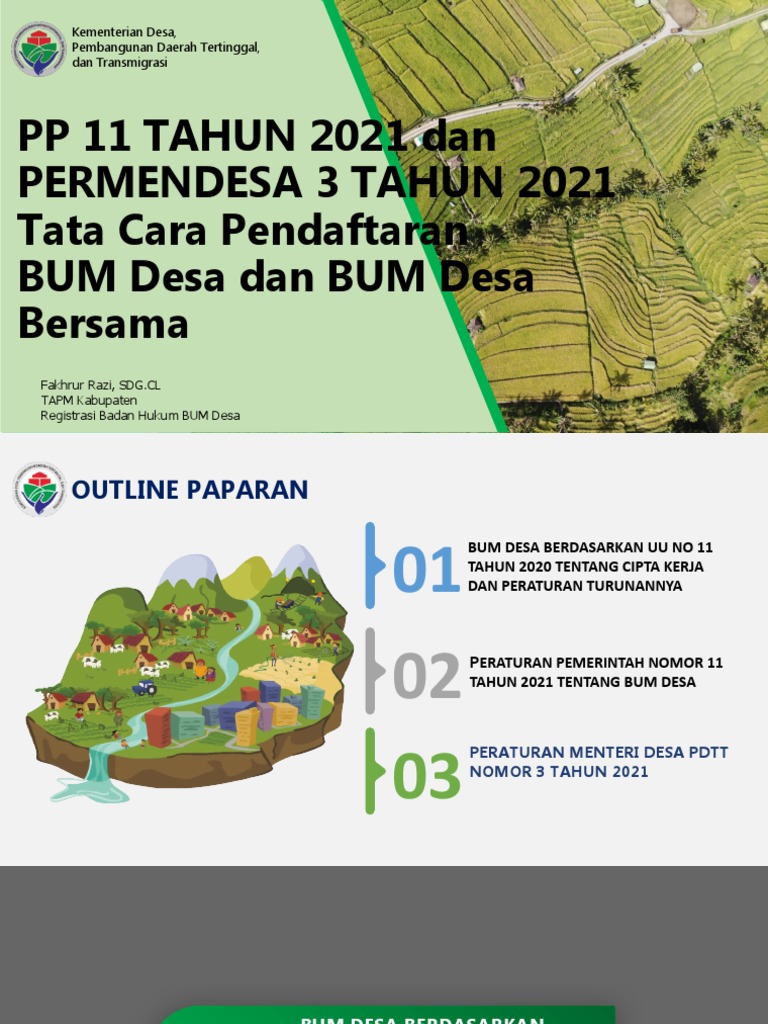 PP 11 Tahun 2021 Dan Permendesa 3 Tahun 2021 Tata Cara Pendaftaran BUM Desa Dan BUM Desa Bersama ...