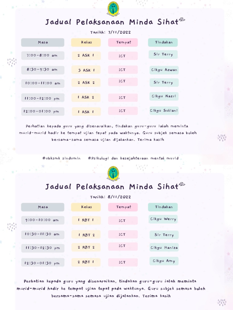 Jadual Program Minda Sihat 2022 | PDF