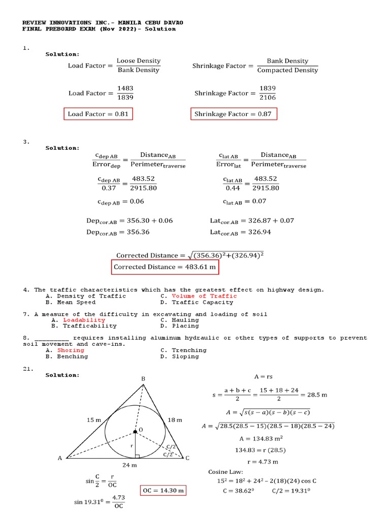 Final Preboard Exam - MSTE - Solution | PDF | Traffic | Soil