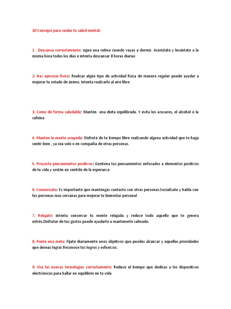 10 Consejos para Cuidar Tu Salud Mental | PDF