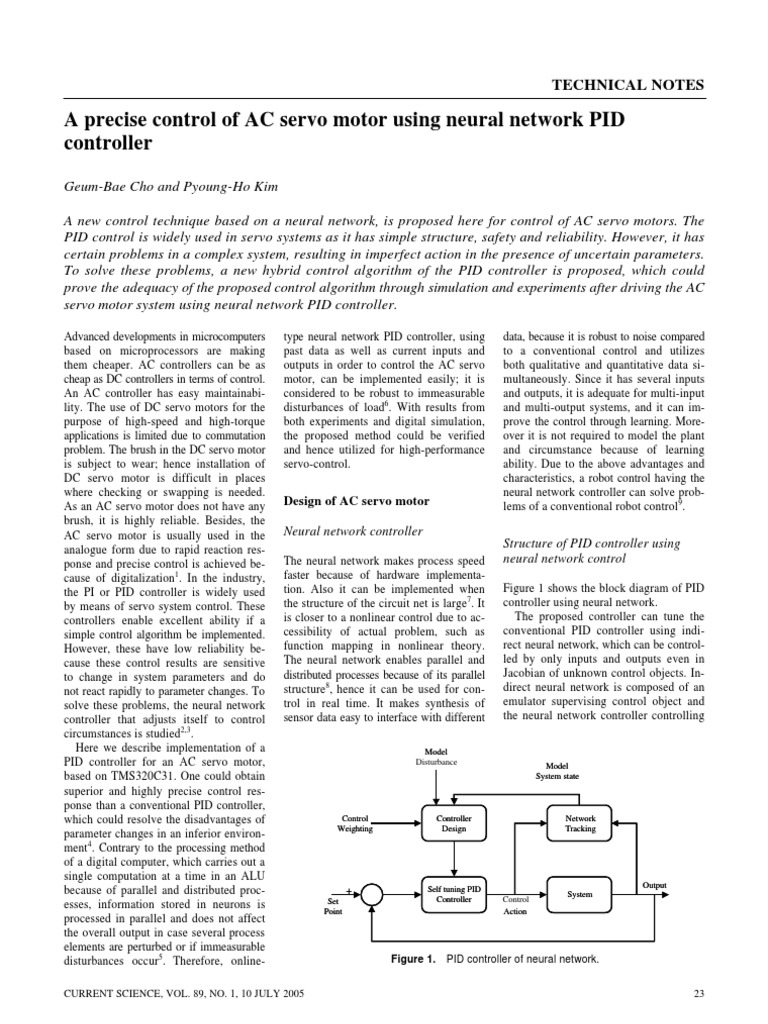 A Precise Control of AC Servo Motor Using Neural Network PID Controller ...