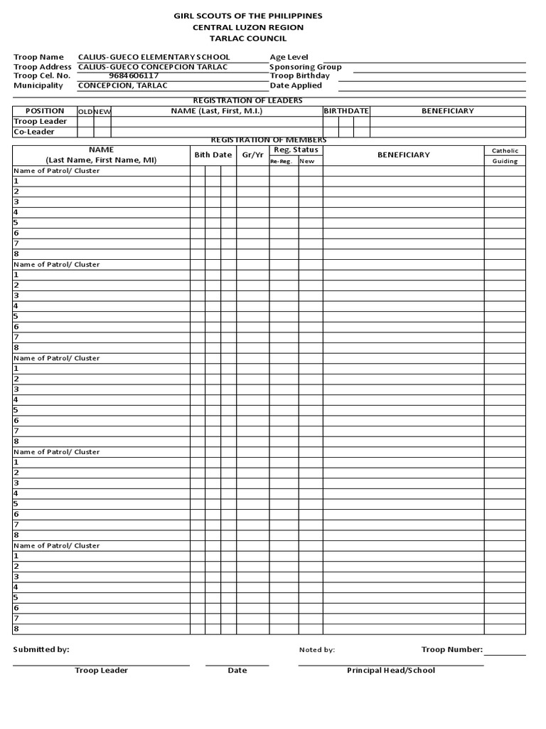 Girl Scouts Troop Registration Form | PDF