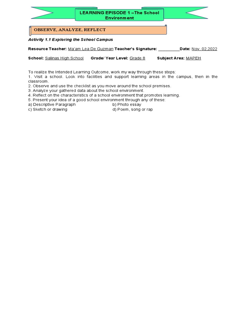 FS Le1 | PDF | Learning | Classroom