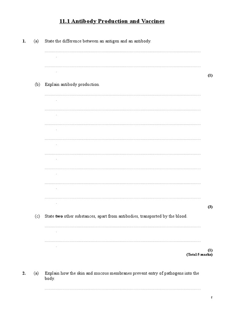 11.1 Exam Qs Antibody Production and Vaccines | PDF 11.1 Exam Qs Antibody Production and Vaccines | PDF