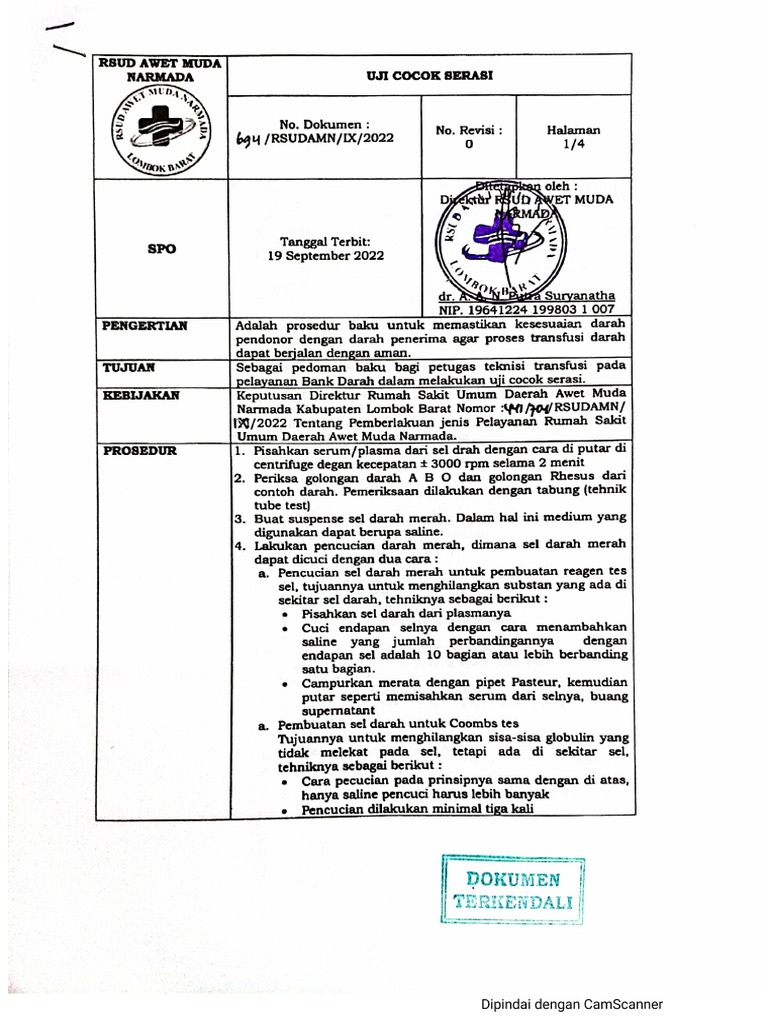 SOP Uji Cocok Serasi | PDF
