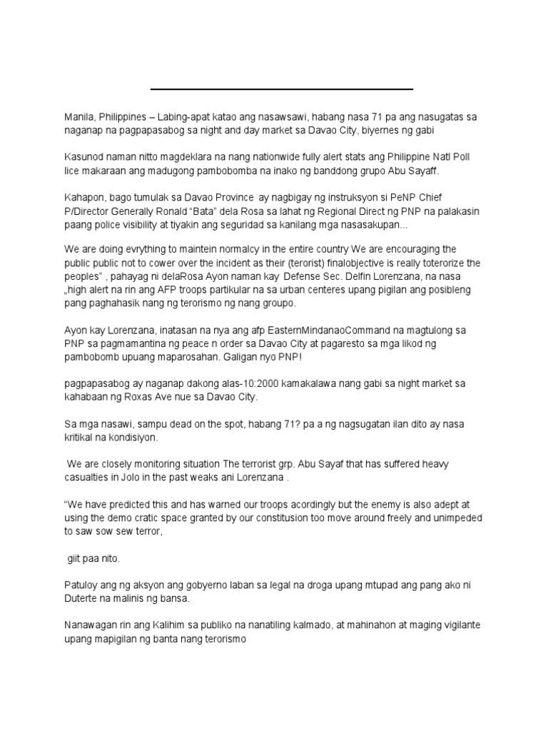 Copyreading and Headline Writing Exercise Filipino Category | PDF