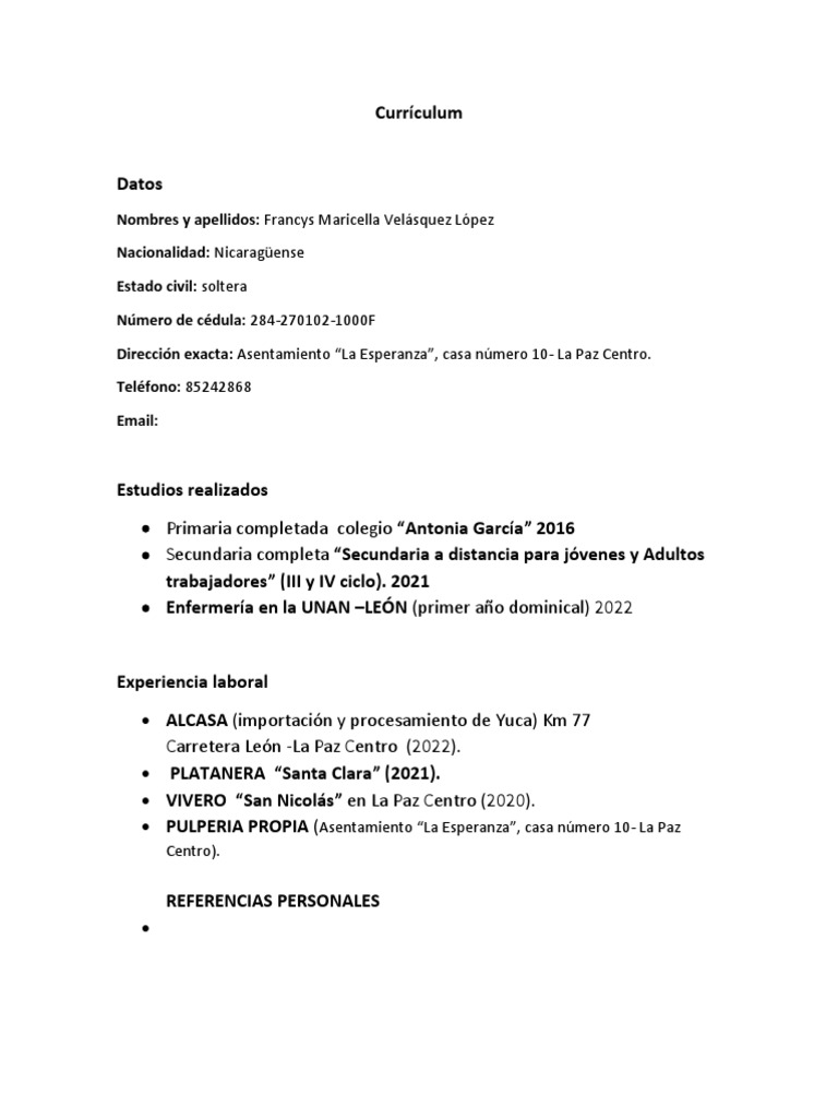 Currículum de Maricela | PDF